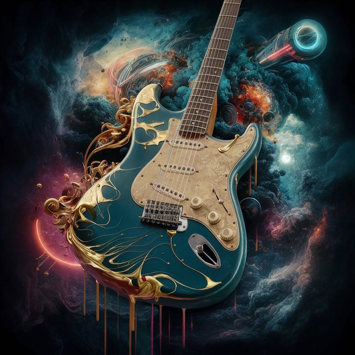 Freddy Abadie on Coroflot: Golden guitar in space 2. Illustration of ...