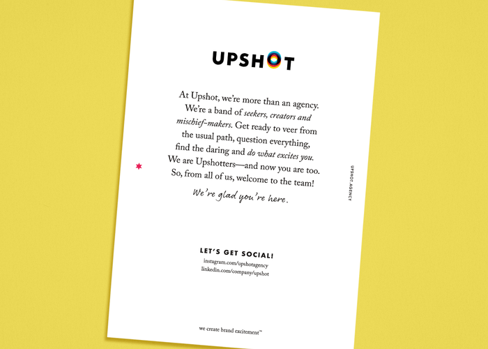 An upload by Danielle Agriopoulos on Coroflot: to the project Upshot Welcome Kit