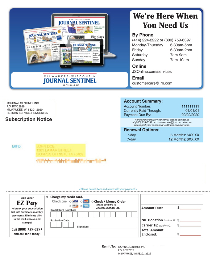 Newspaper Invoice Templates (Milwaukee Journal Sentinel) by Heidi ...