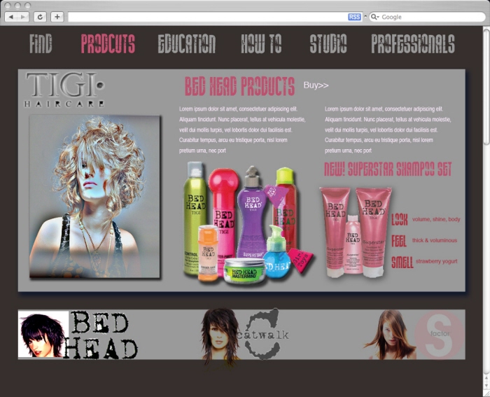 An upload by Jessika Moo on Coroflot: to the project TIGI Site