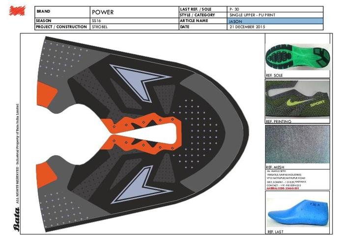 Sports footwear upper design with specification sheet by Gunjan Kumar ...