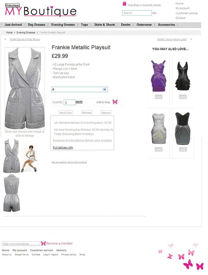 Examples of My Boutique Website by Louise Elizabeth Hall at Coroflot.com