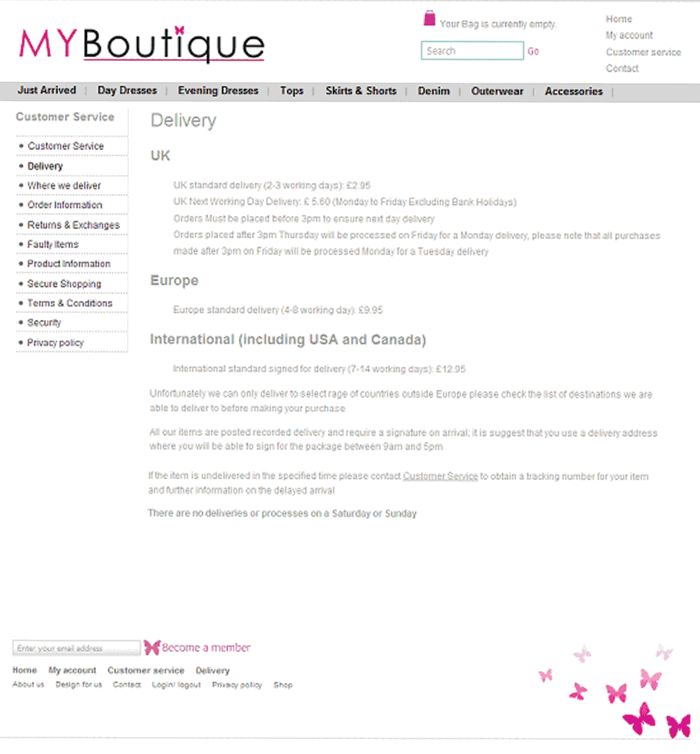 Examples of My Boutique Website by Louise Elizabeth Hall at Coroflot.com