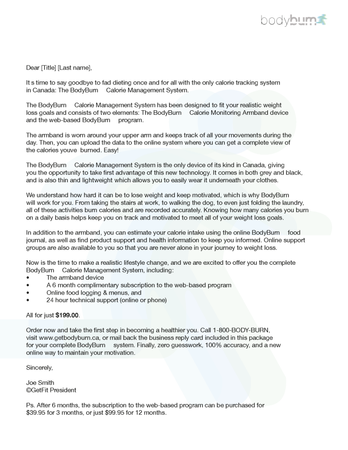 Direct Marketing - BodyBurn Calorie Management System by Amanda Baldaia ...