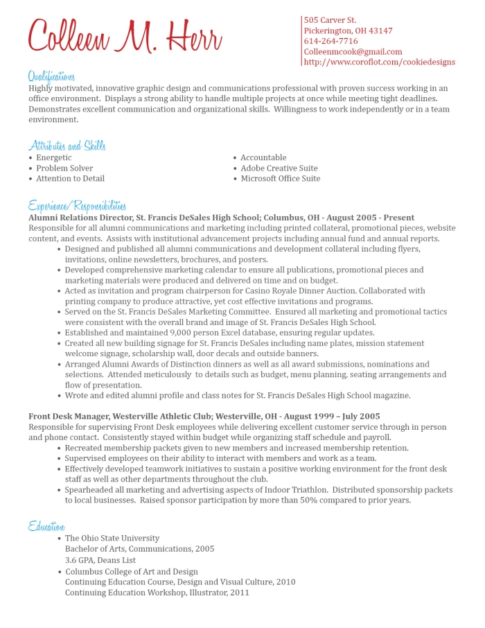 Resume by Colleen Herr at Coroflot.com