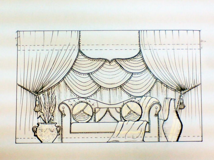 sample drawing of my curtain designs by Samuel Cardel at Coroflot.com