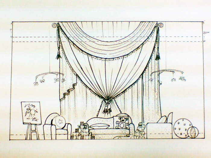 sample drawing of my curtain designs by Samuel Cardel at Coroflot.com