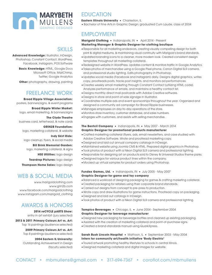 An upload by Mary Beth Mullens on Coroflot: to the project Resume