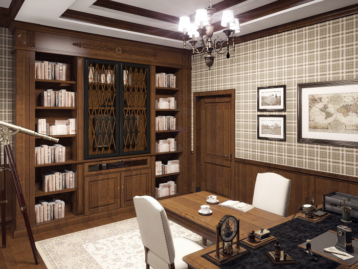 Study room with hemp green curtains by Nikita Zagurskii at Coroflot.com