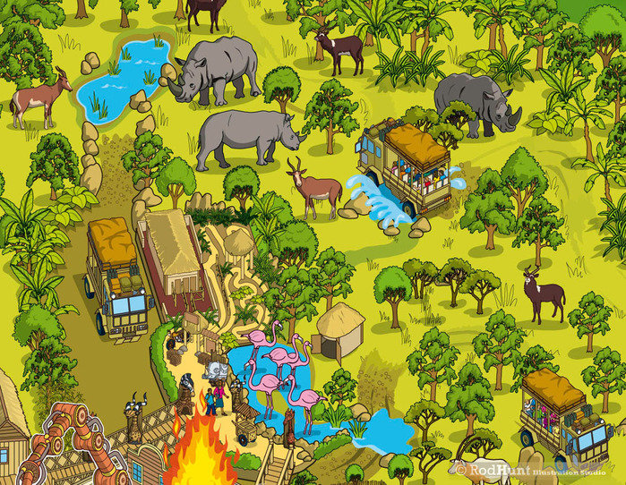 Chessington World of Adventures Theme Park Map Illustration by Rod Hunt ...