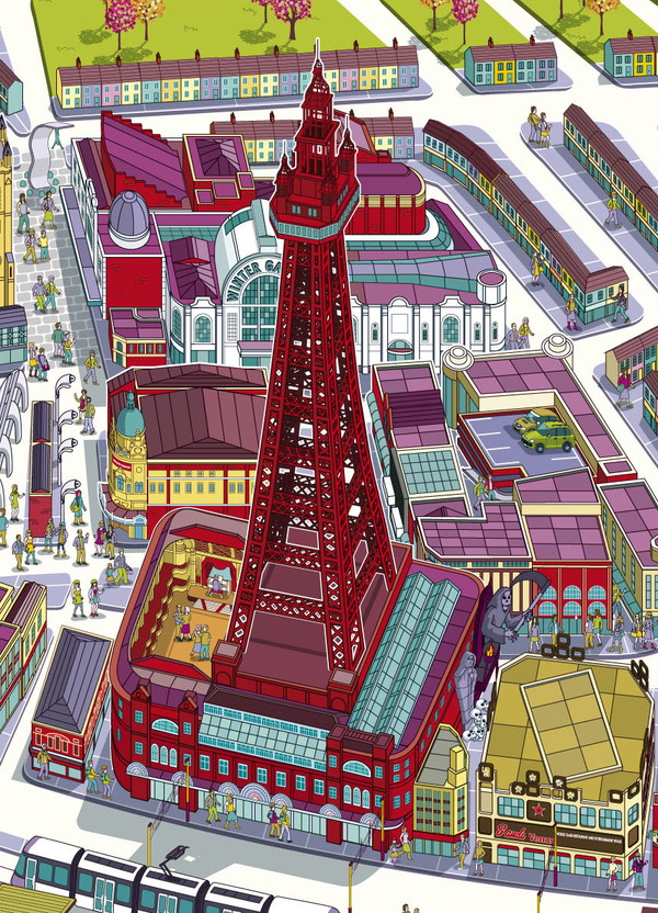 Blackpool Resort Map - Illustrated Map for Visit Blackpool by Rod Hunt ...