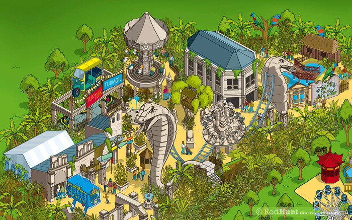 Chessington World of Adventures Theme Park Map Illustration by Rod Hunt ...