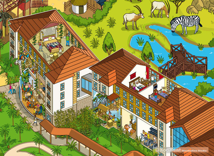 Chessington World of Adventures Theme Park Map Illustration by Rod Hunt ...