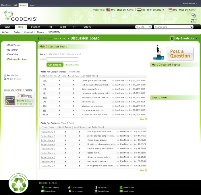 Codexis Intranet Redesign by Milind Soman at Coroflot.com