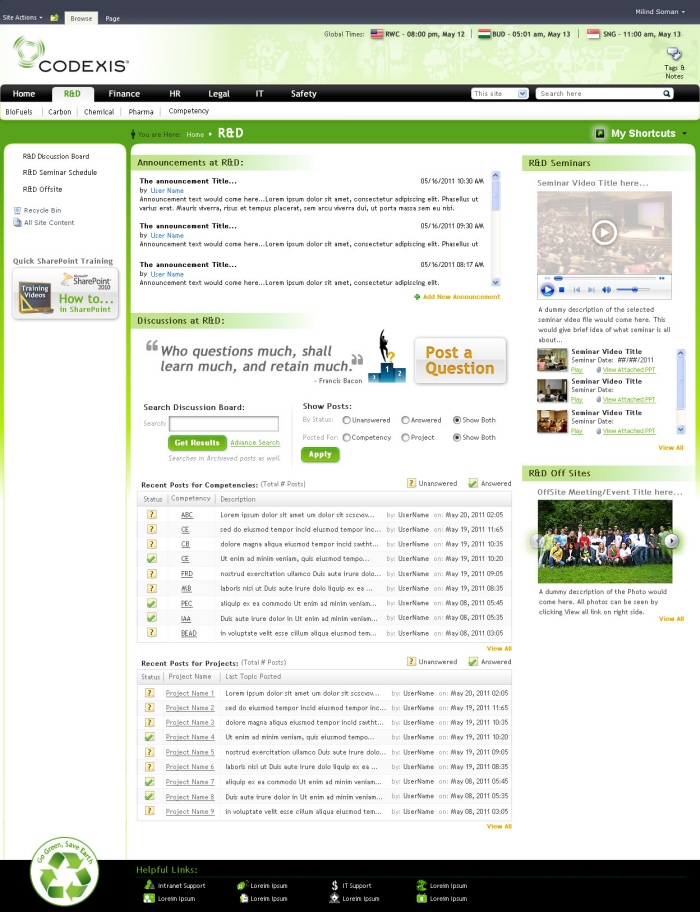 Codexis Intranet Redesign by Milind Soman at Coroflot.com