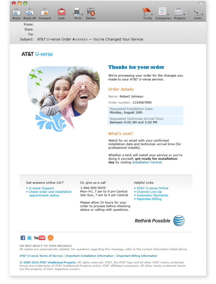 AT&T U-verse Order Emails by Wendy Whatley at Coroflot.com