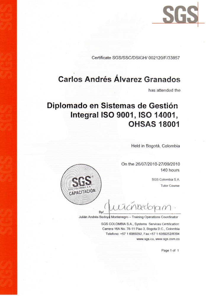 Certificaciones ISO 9001 - OHSAS 18001 - ISO 14001 by Carlos Alvarez at Coroflot.com