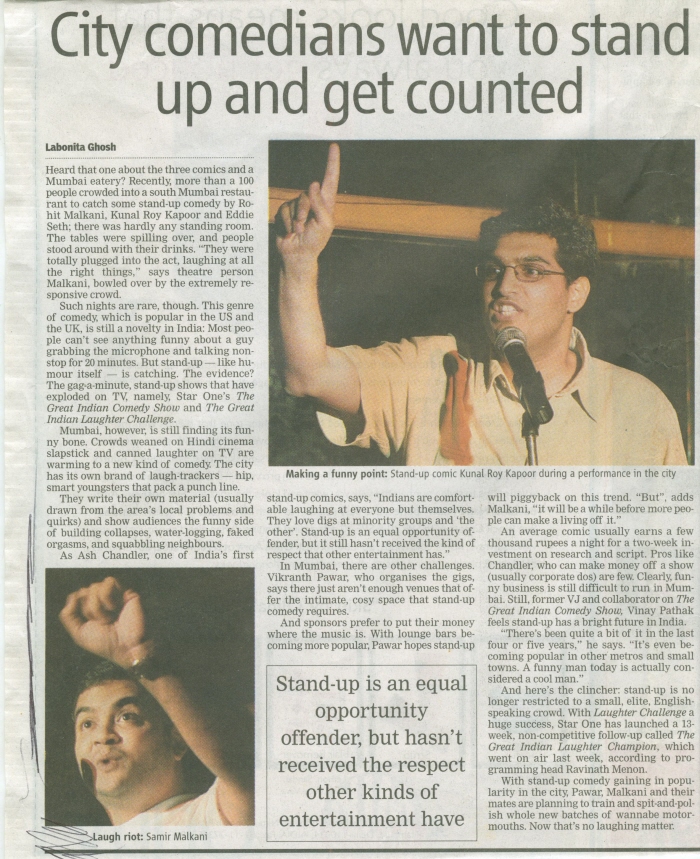 Stand up Comedy Press Coverage & Newspaper clippings by Rohit Malkani ...
