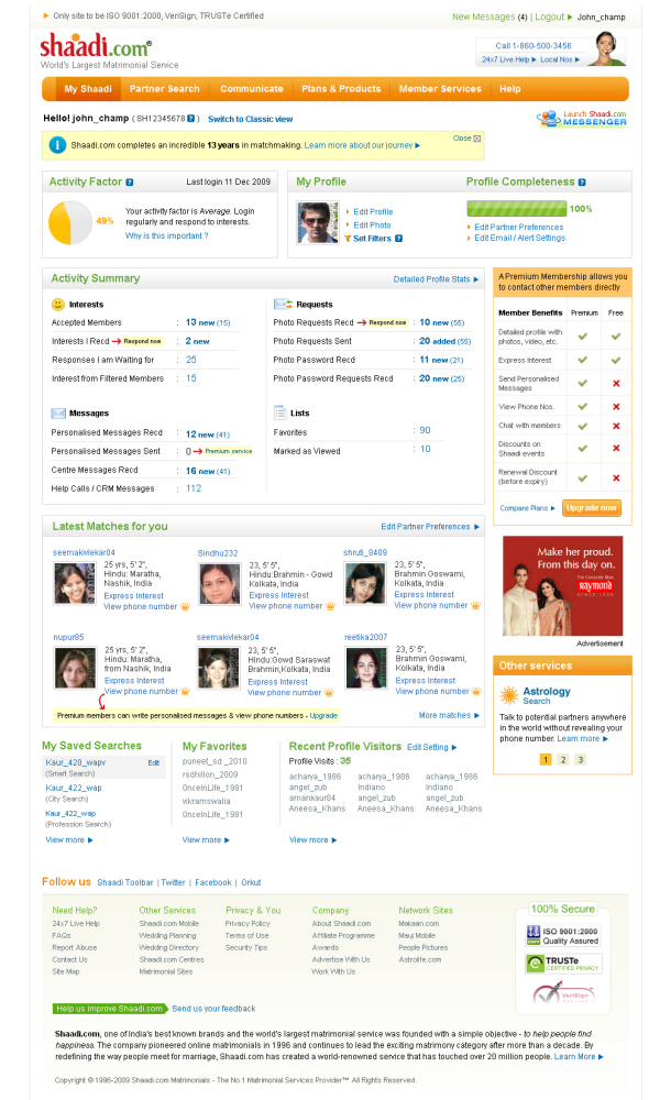 User Profile Shaadi.com by Prasad Marewar at Coroflot.com