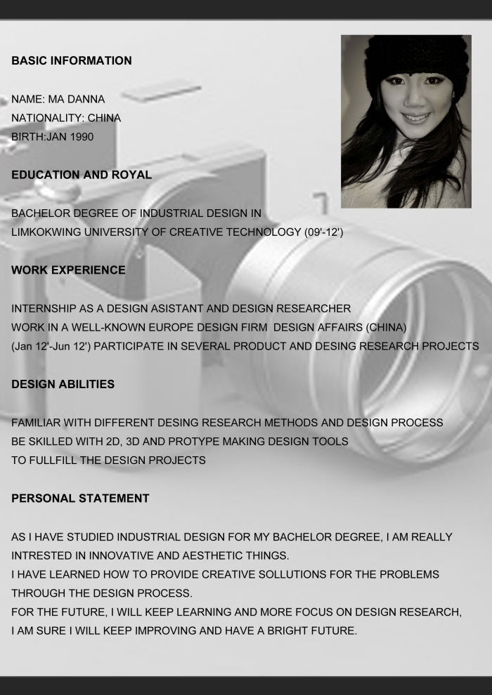 An upload by ma danna on Coroflot: to the project MADANNA RESUME