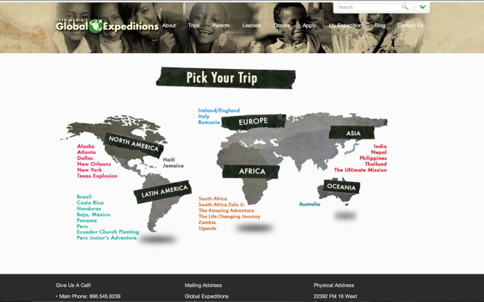 TeenMania's Global Expeditions Website by Esly Diaz at Coroflot.com