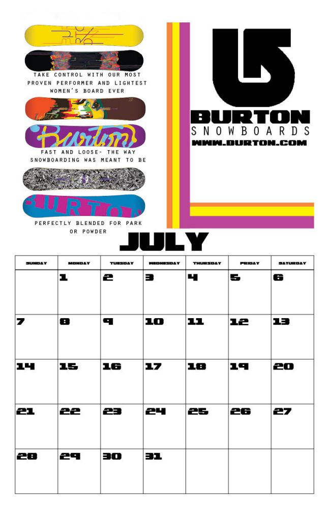Burton Snowboard Calendar by Haley Griffin at Coroflot.com