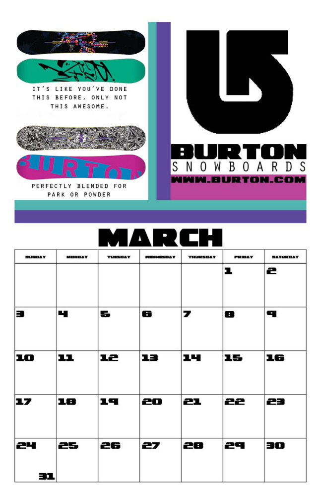 Burton Snowboard Calendar by Haley Griffin at Coroflot.com