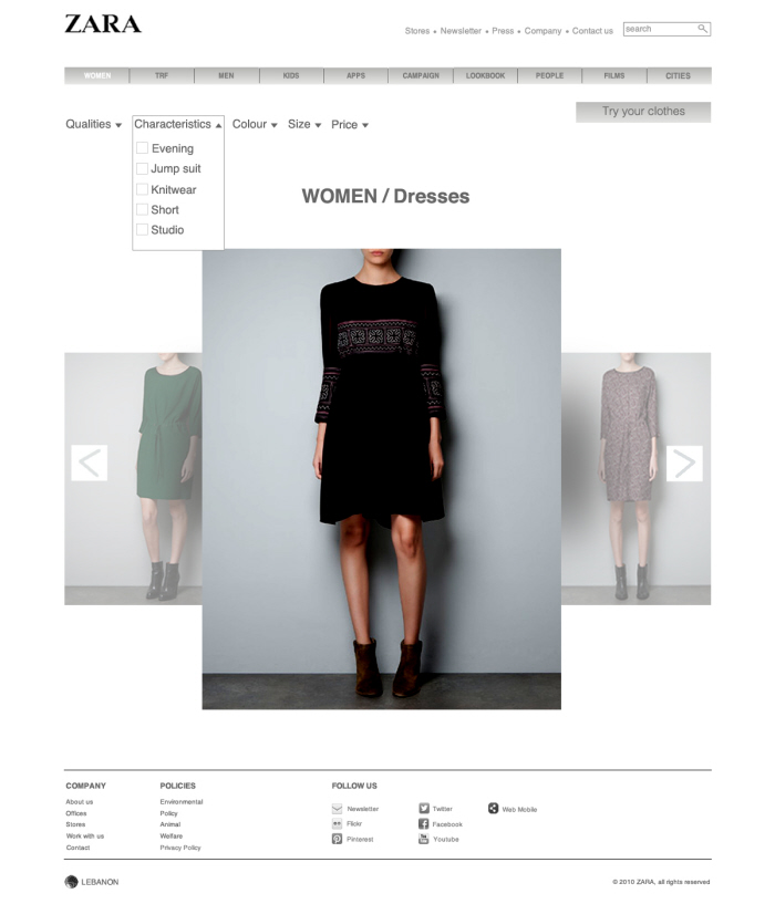 Zara website design by hibah osman at Coroflot.com