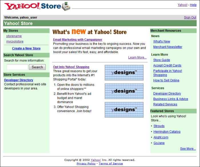 Yahoo! Store Site Redesign by Valerie Franek at Coroflot.com