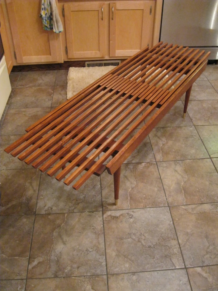 Mid-century expandable slat bench by Heidi Haakenson at Coroflot.com