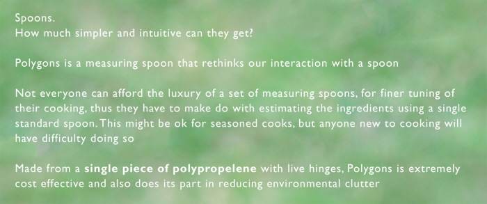 Polygons measuring spoon (patent pending) by Rahul Agarwal at Coroflot.com