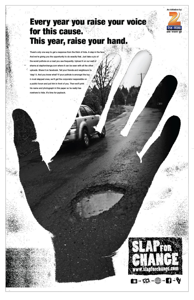 Zee Slap For Change-Pothole Initiative by Siddharth Shah at Coroflot.com