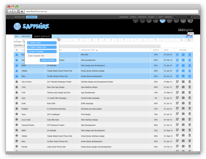 SAPPHIRE Checklist User Interface by BlackCloud Software at Coroflot.com