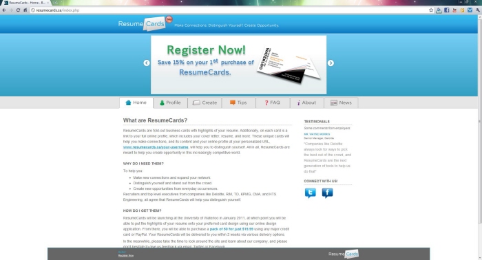 An upload by Karishma Mohan-Ram on Coroflot: to the project ResumeCards Startup