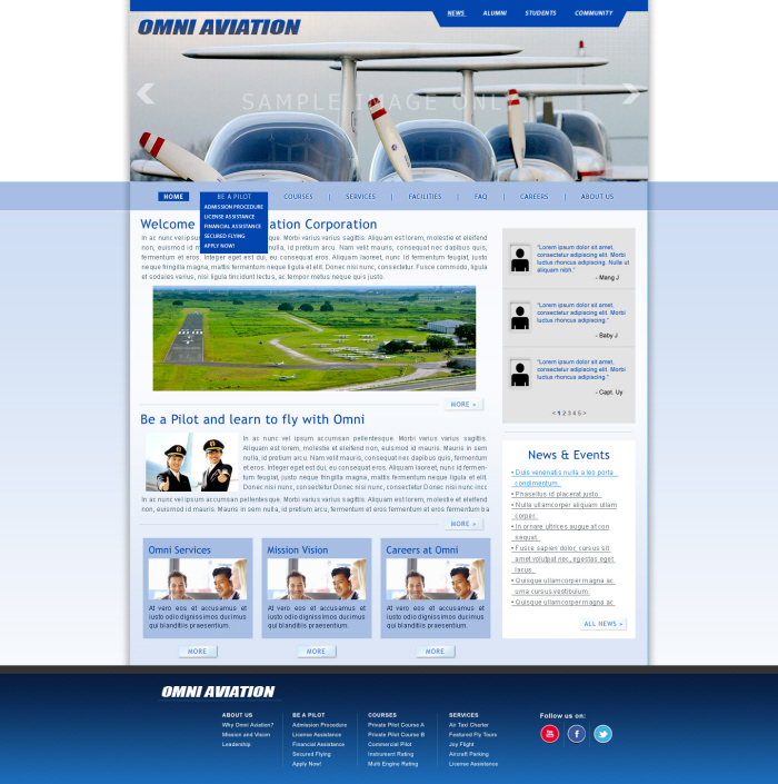 Omni Aviation Website Design by Fatima Kaye Ballesteros at Coroflot.com