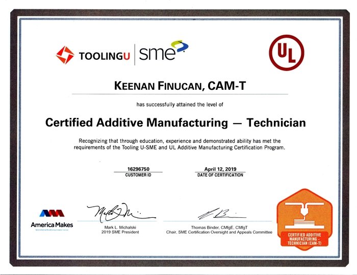 Additive Manufacturing Certifications by Keenan Finucan at Coroflot.com