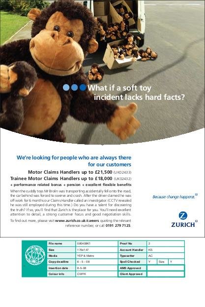 Recruitment ad: Zurich (Press ads) by Tom Kochavi at Coroflot.com