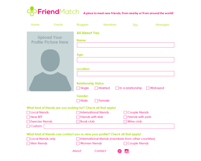 FriendMatch Website Mockups by Caitlin M at Coroflot.com