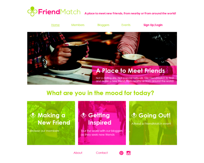 FriendMatch Website Mockups by Caitlin M at Coroflot.com