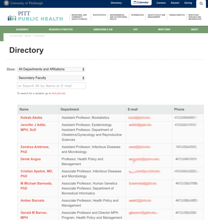 Pitt Public Health Directory by Kurt Holliday at Coroflot.com