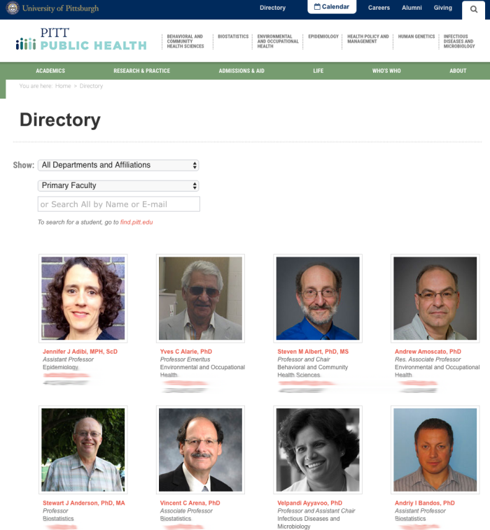 Pitt Public Health Directory by Kurt Holliday at Coroflot.com