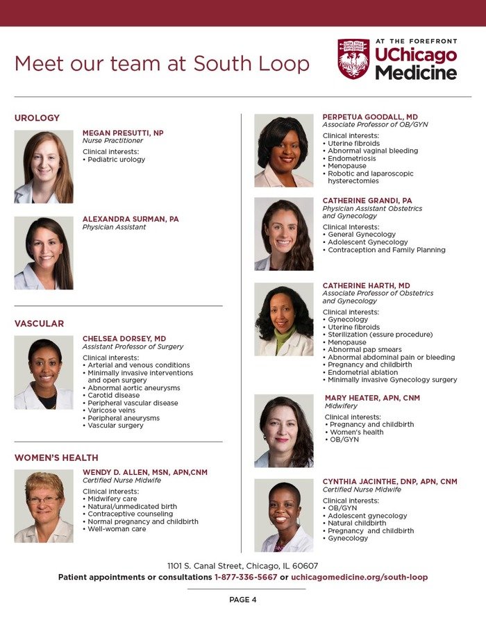 UCM South Loop provider face sheets, 2019, 5 pages by Ryan Smith at ...