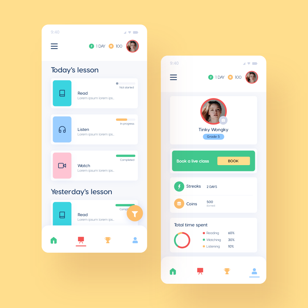 UI design for "English learning" platform by sunny chouhan at Coroflot.com