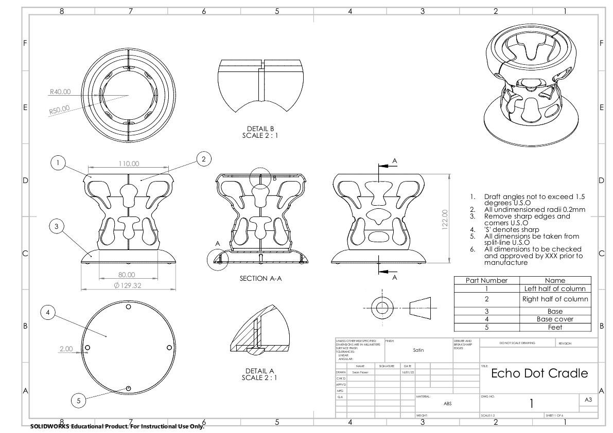 Technical Drawings - Echo Dot Stand by Sean Fraser at Coroflot.com