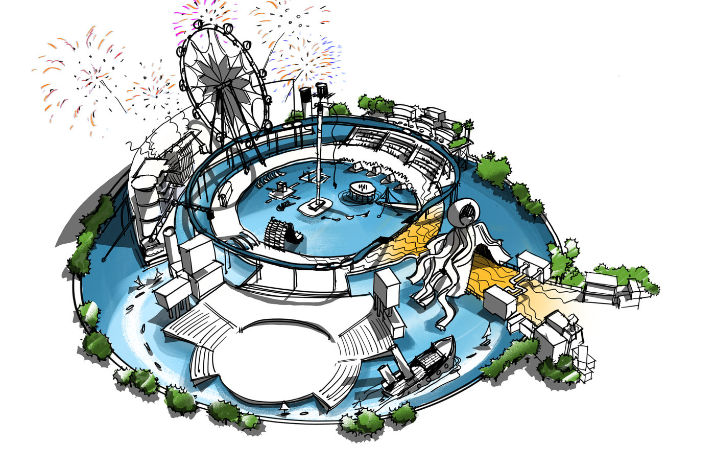 theme parks WIP sketches by ESLAM ELSAKA at Coroflot.com