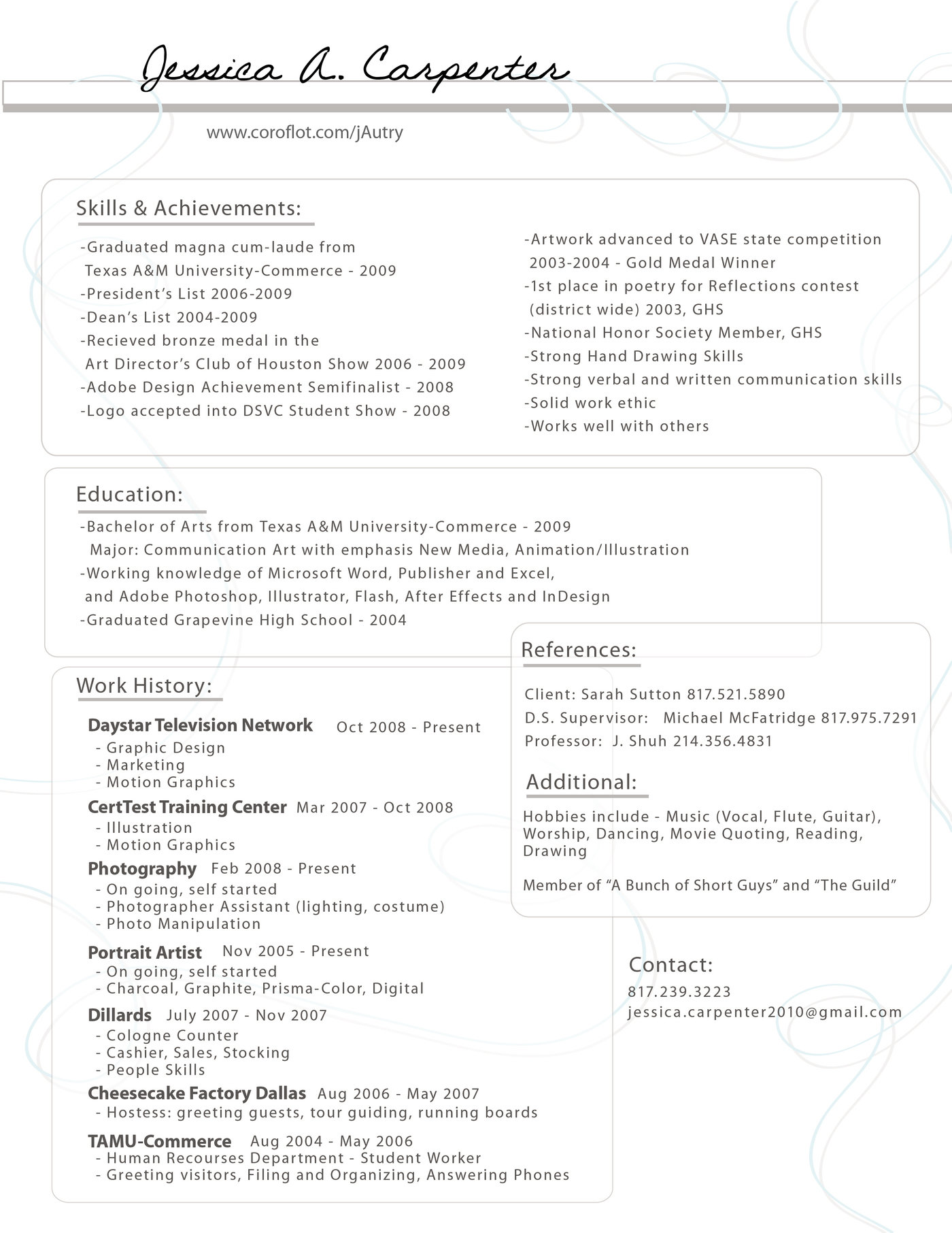 Resume by Jessica Carpenter at Coroflot.com