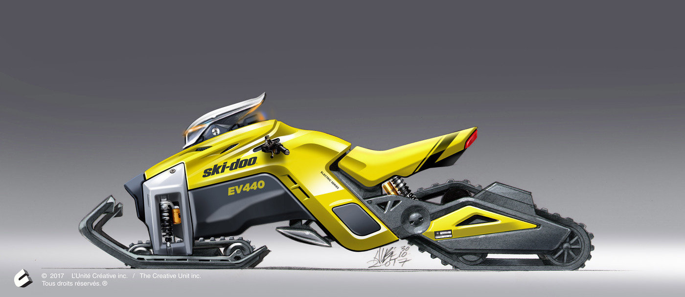 Three tracks drive electric snowmobile by Martin Aubé at Coroflot.com