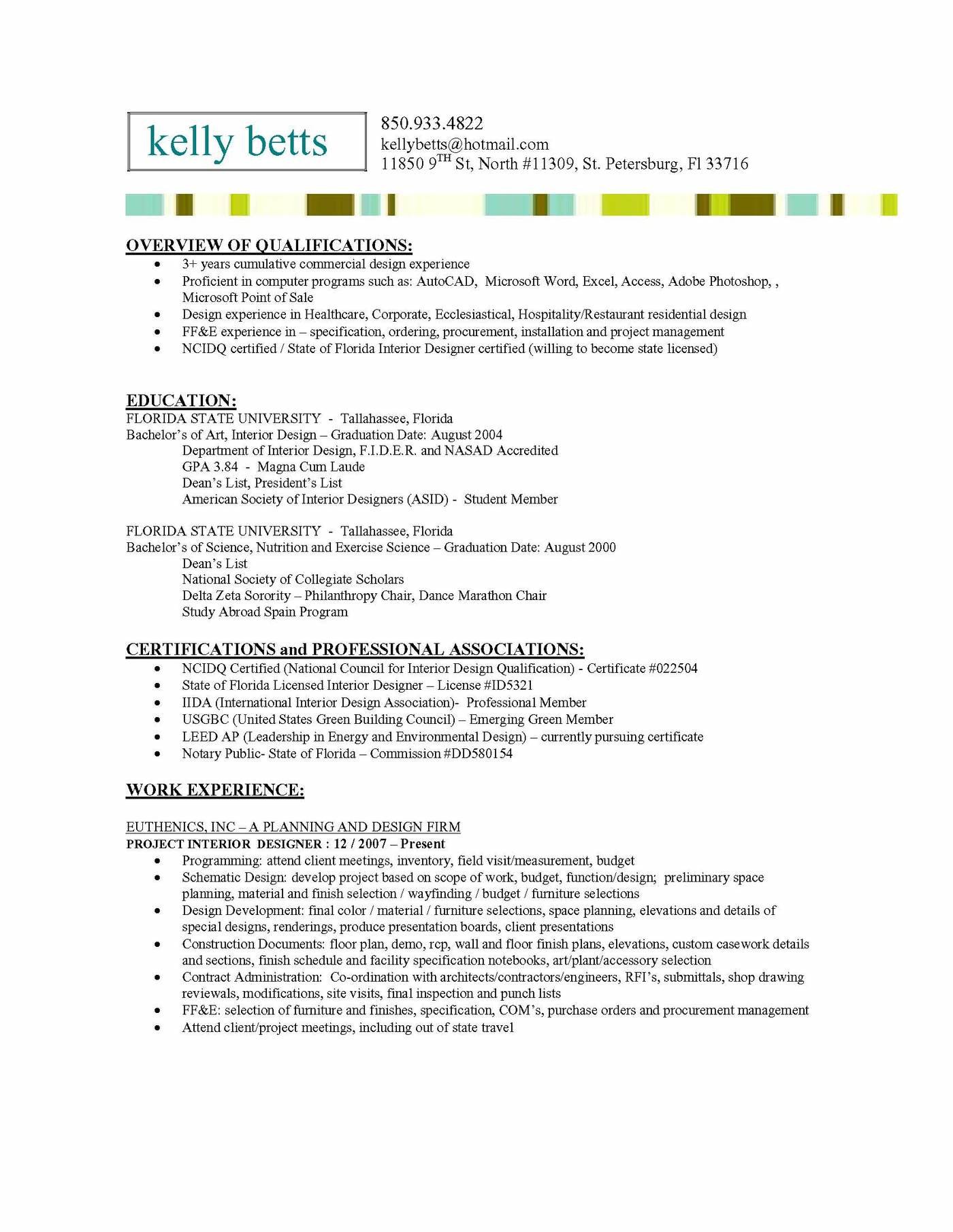 Resume by Kelly Betts at Coroflot.com