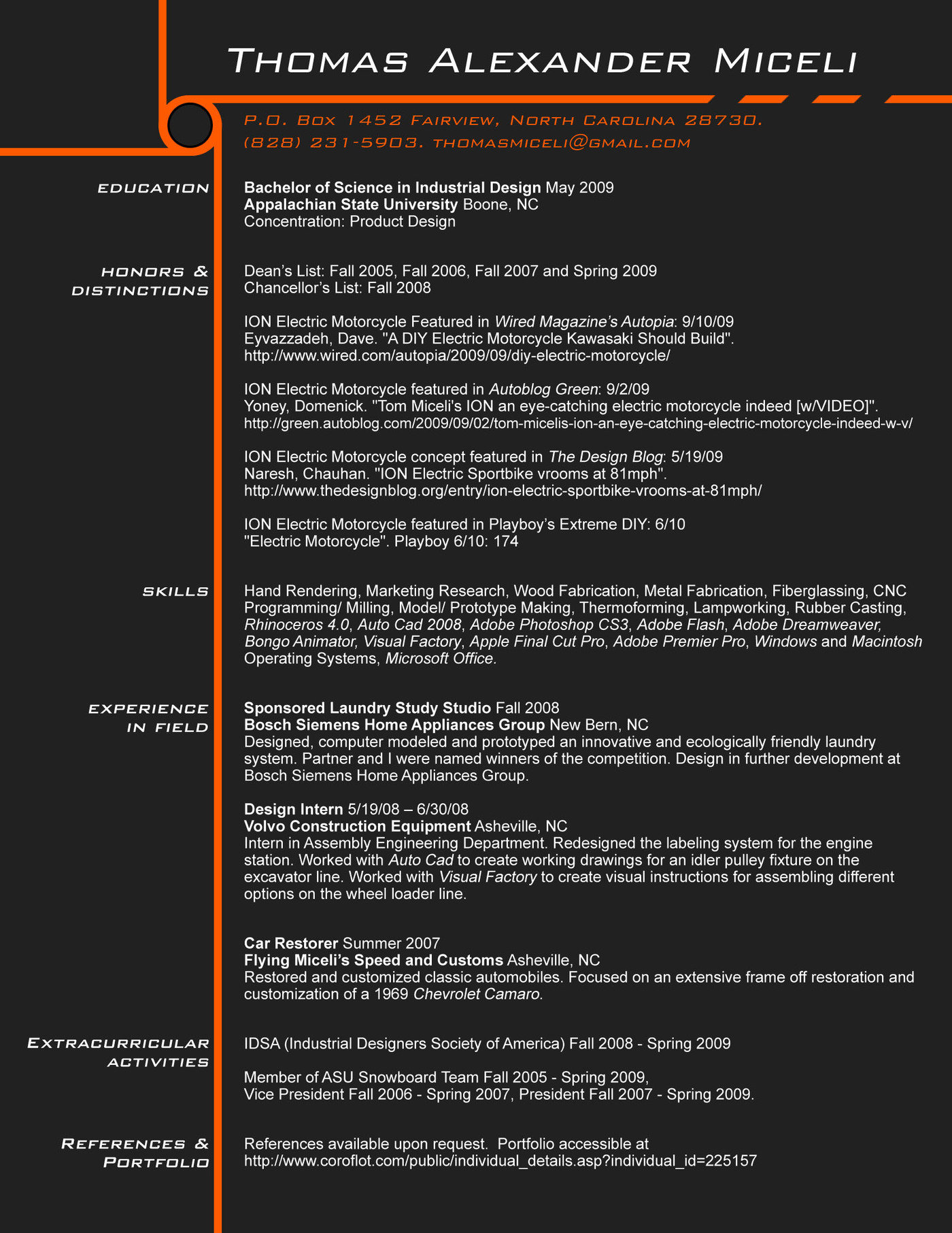 Resume by Thomas Miceli at Coroflot.com