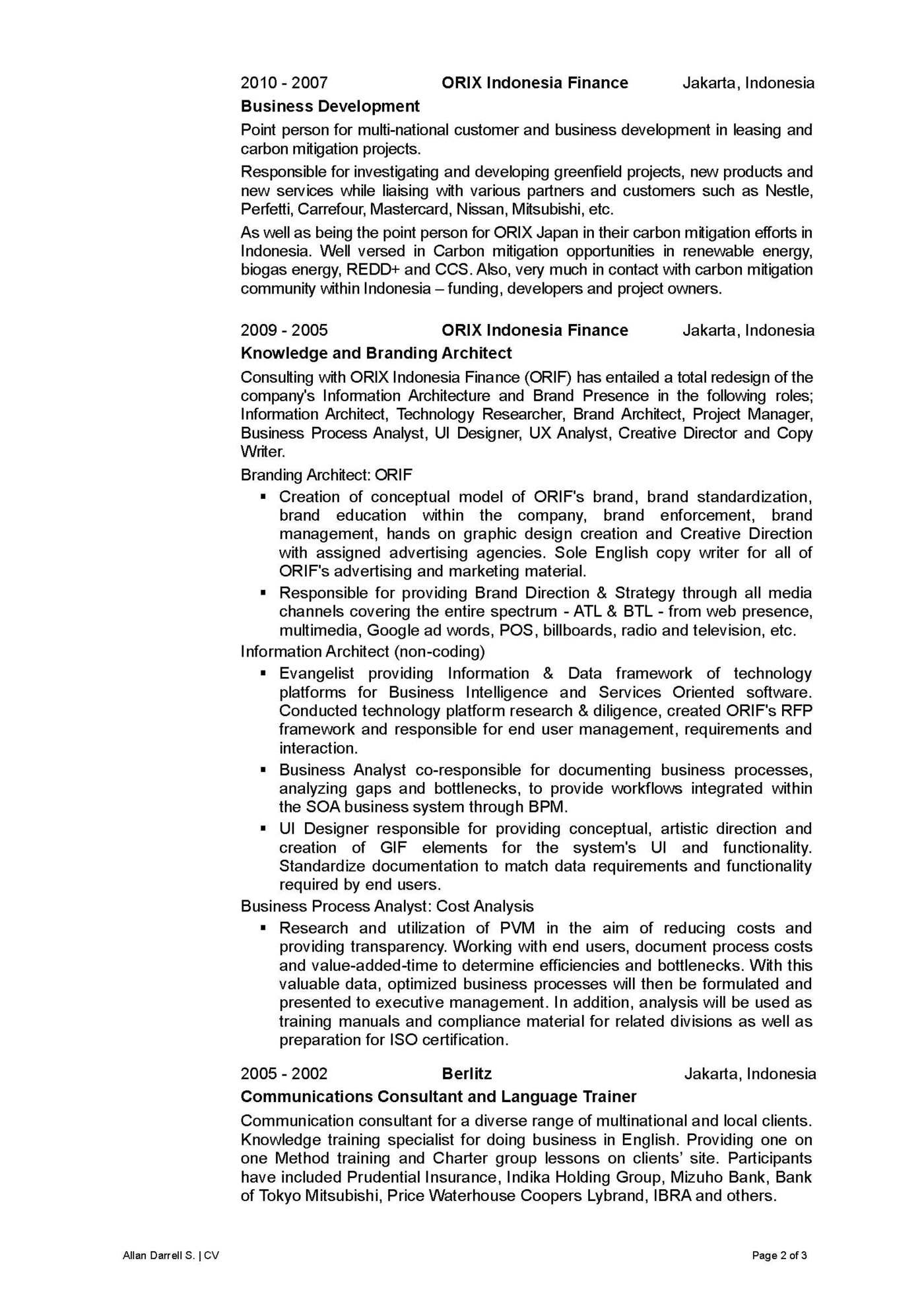 cv / resume by Allan Darrell S. at Coroflot.com